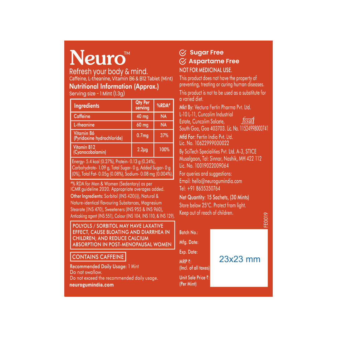 NeuroGum Energy Caffeine Mints - Cinnamon (30 Pieces: 15 X 2 mint sach ...